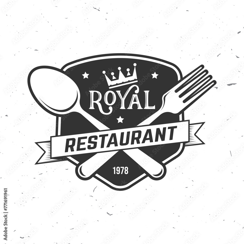 Royal Restaurant shop, menu logo. Vector Illustration. Vintage graphic ...