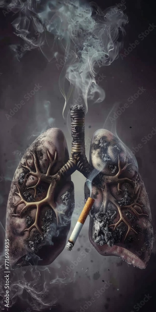 The lungs of a smoker who has been smoking all year round are covered ...