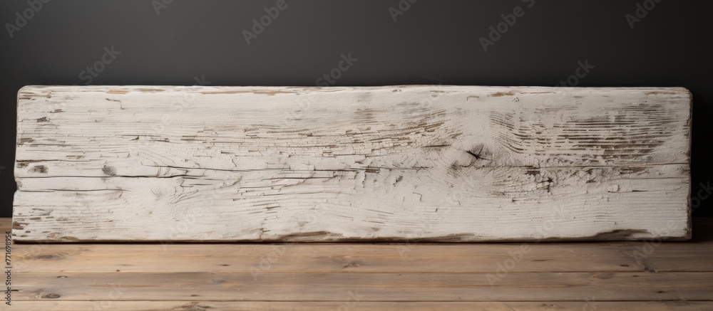 A rectangular white wooden board with handwritten text sits on a ...