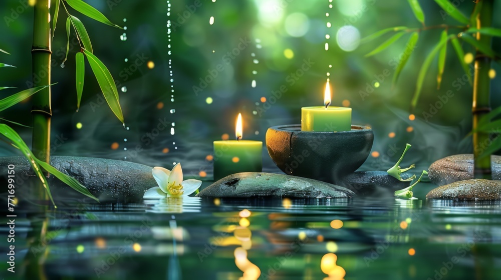 background wallpaper, spa day theme with green candles and bamboo ...