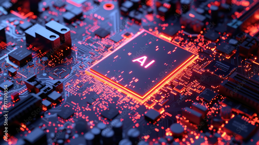 Hot AI processor on computer circuit board, main chip of artificial ...
