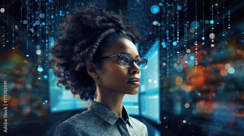 Tech analyst study cyber data chart from corporate system for ...