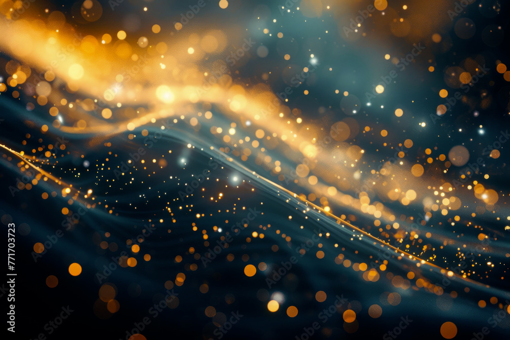 Dynamic golden particles flowing on a soft background, giving a sense ...