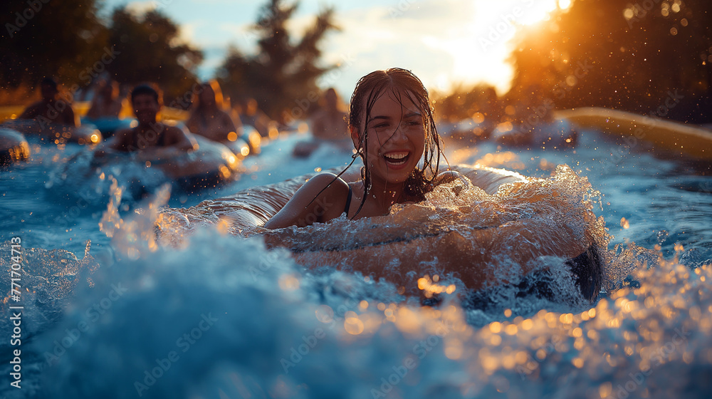 An action-packed image of friends riding a giant inflatable raft down a ...