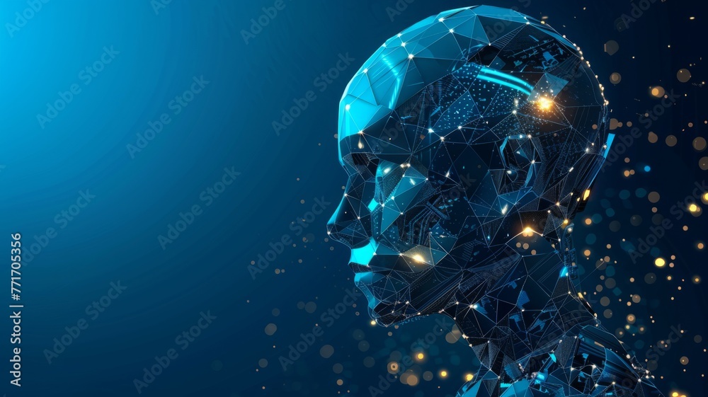 Futuristic 3D digital human profile in blue - 3D rendered profile of a ...