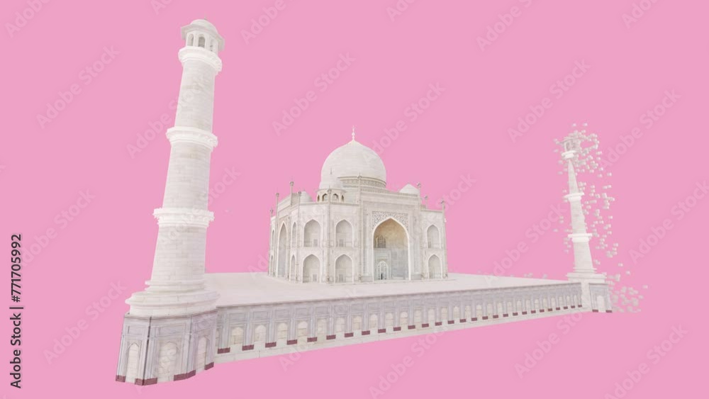 Vidéo Stock Digital Disintegration of Taj Mahal on pink background. Taj ...