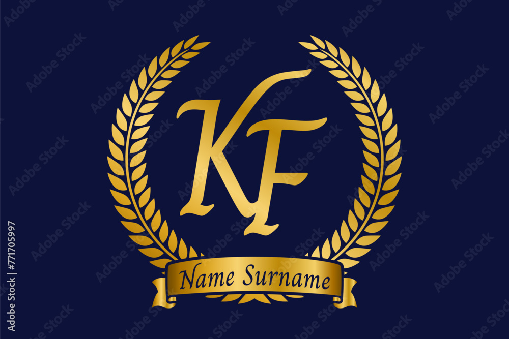 Initial letter K and F, KF monogram logo design with laurel wreath ...