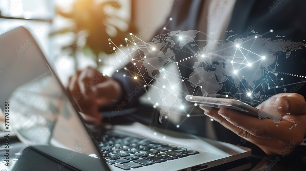 Currency exchange, money transfer. Businessman using mobile phone for ...