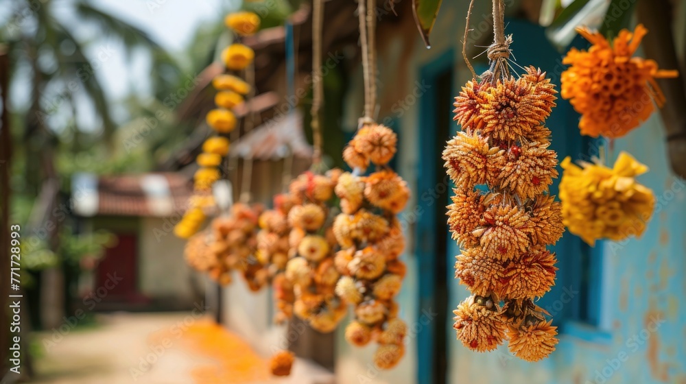 Traditional Sinhala and Tamil New Year decorations, such as handwoven ...