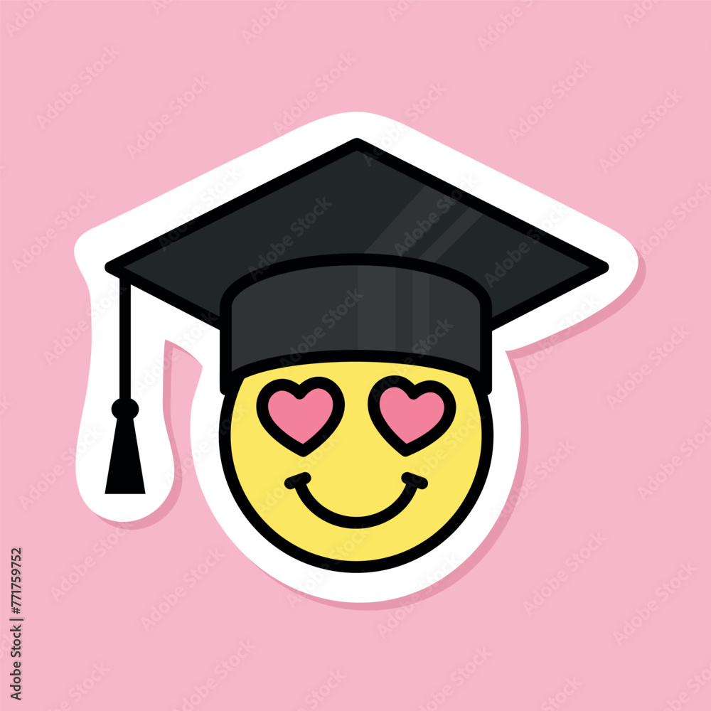 smiling face with heart eyes wearing graduation hat sticker, yellow ...