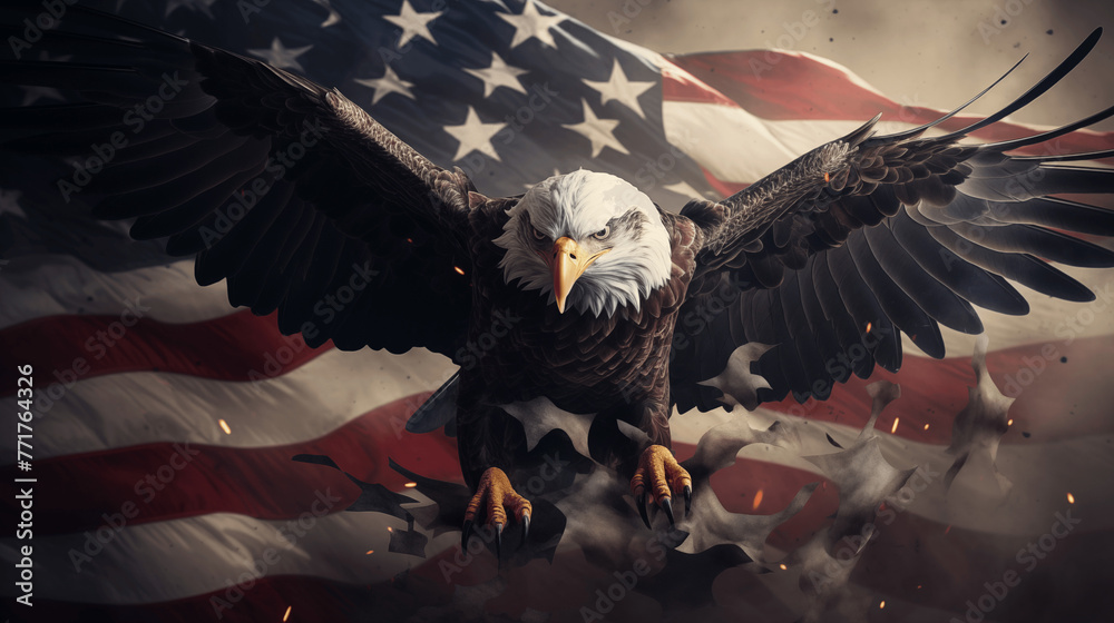 An iconic symbol of freedom, the eagle spreads its wings in front of ...