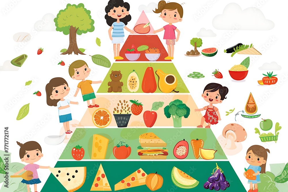 Infographic chart, illustration of a food pyramid for children and kids ...