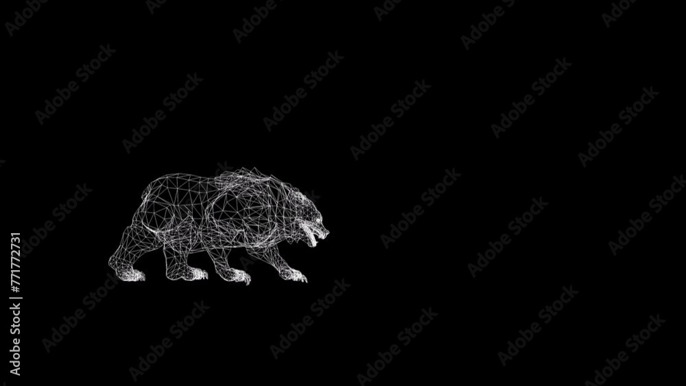 Vidéo Stock 4k Neon walking giant bear cycle view animation on black ...