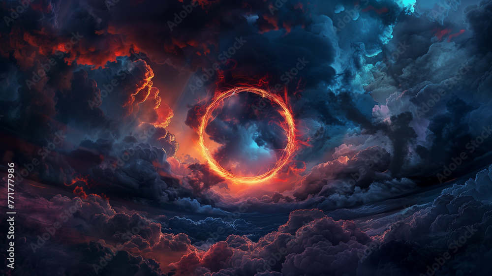 Ring of fire in the sky with dark blue clouds concept background design ...