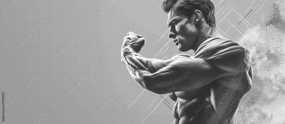 Dynamic Muscle and Strength Banner Design - Monochromatic illustration ...
