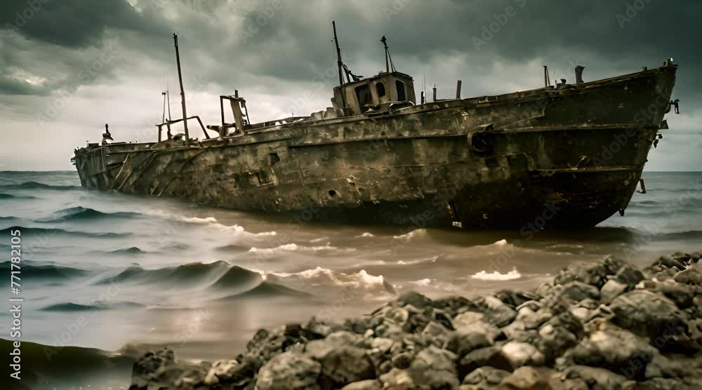 Amidst the murky depths, the sunken vessel stands as a testament to the ...