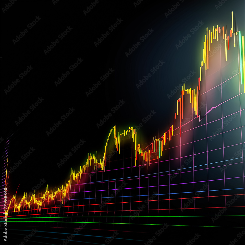 A colorful graph with a dark background. The graph is showing a ...
