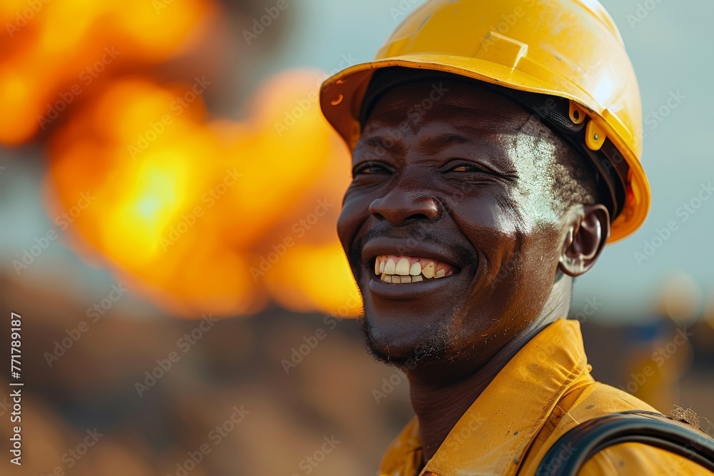 Portrait of a male African American worker at desert gas drilling site ...