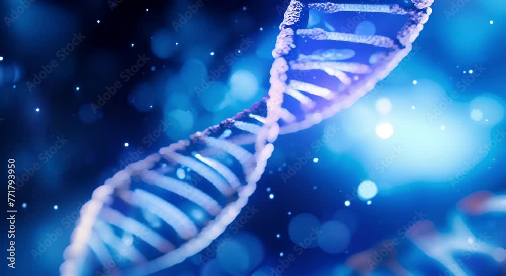 3d human DNA strand structure on blue background. DNA helix model ...