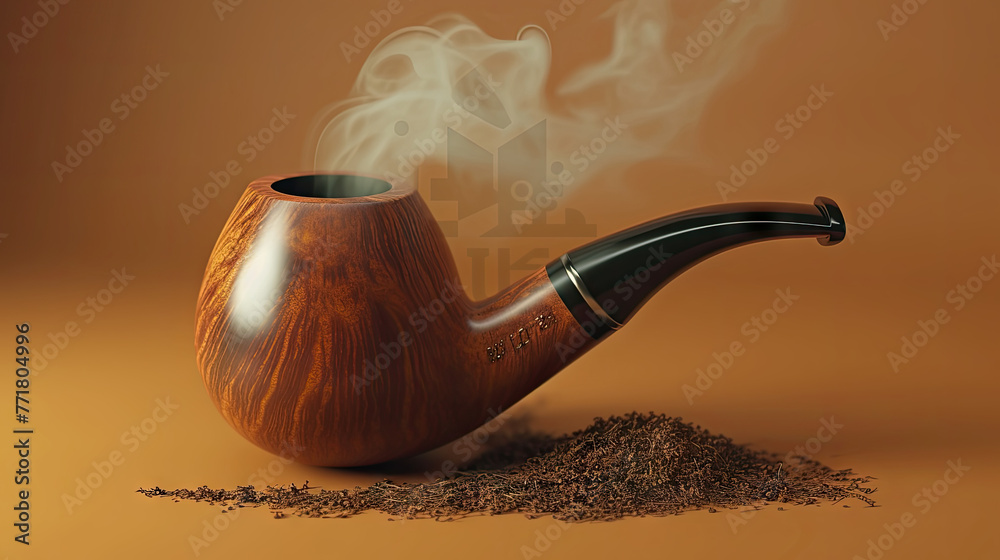 Vintage Smoking Pipe with Tobacco on Brown Background, Featuring ...