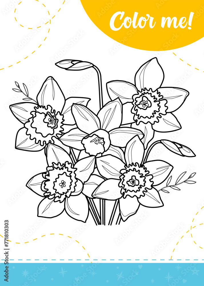 Coloring page for kids with spring flowers. A printable worksheet ...