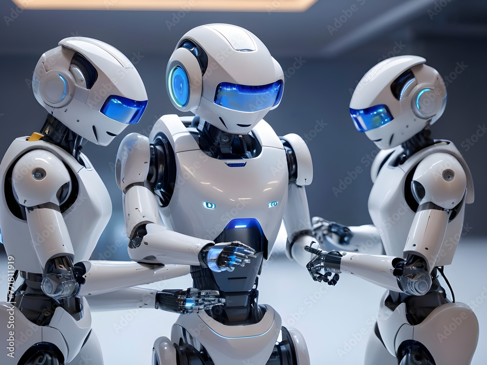 Synchronized Synergy. Teamwork Illustrated by Humanoid AI Robots. Stock Illustration | Adobe Stock