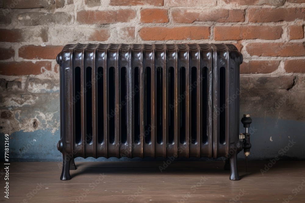 Industrial chic interior with a focus on a classic cast iron radiator ...