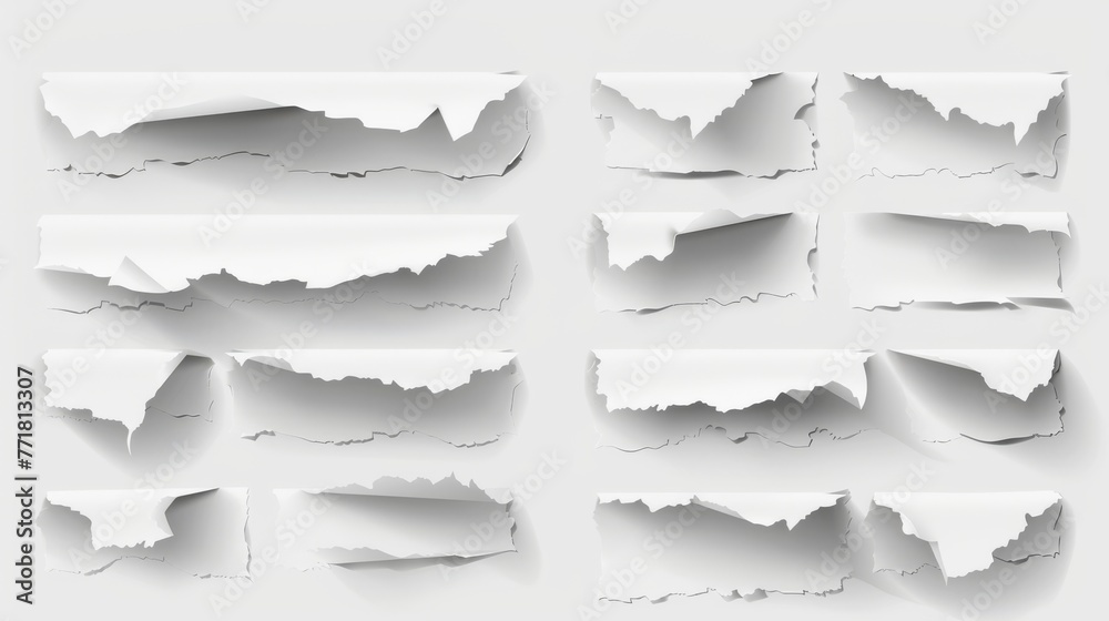 Perforated ripped torn jagged cut edges texture sample set with ...