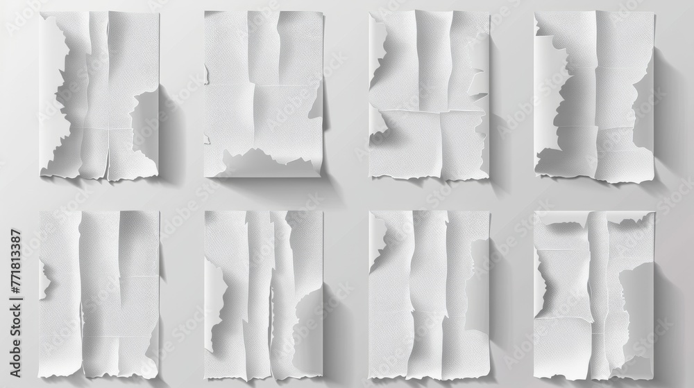 The semitransparent white paper checkered perforated ripped torn jagged ...