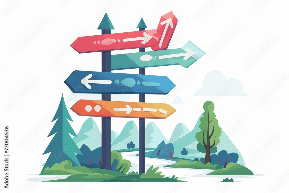 Directional road sign with multiple destinations, journey and travel ...