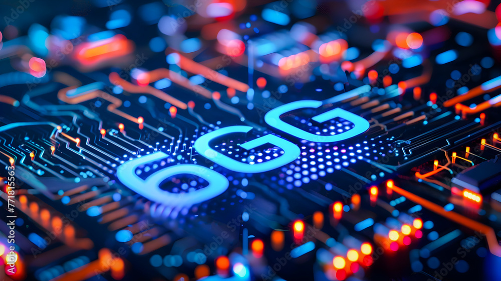 6G Network and Wireless Devices in Neon Grids Stock Illustration ...