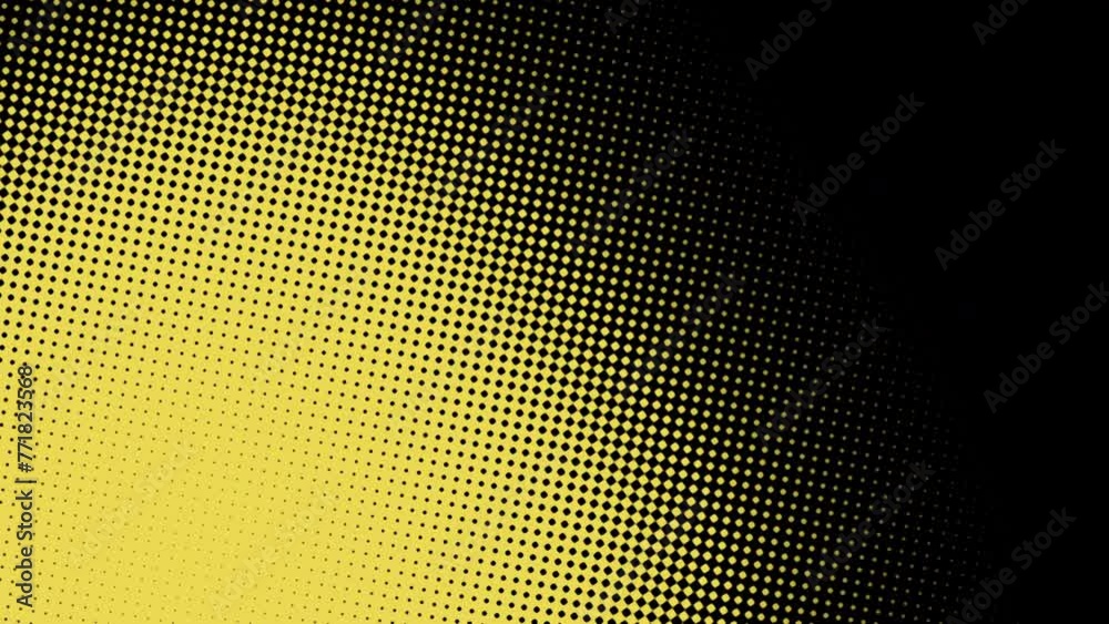 A dynamic yellow and black halftone pattern, composed of small dots of ...
