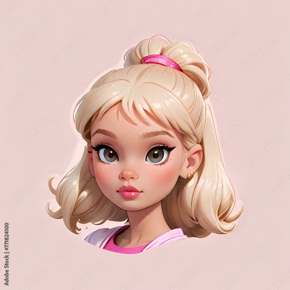Pink Bow Princess. Stylized portrait of a young girl with a pink hair ...