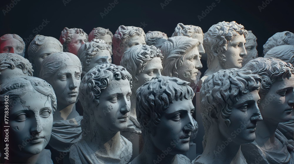 Busts of Ancient Human Figures in Gypsum Arranged in Groups for Artists ...