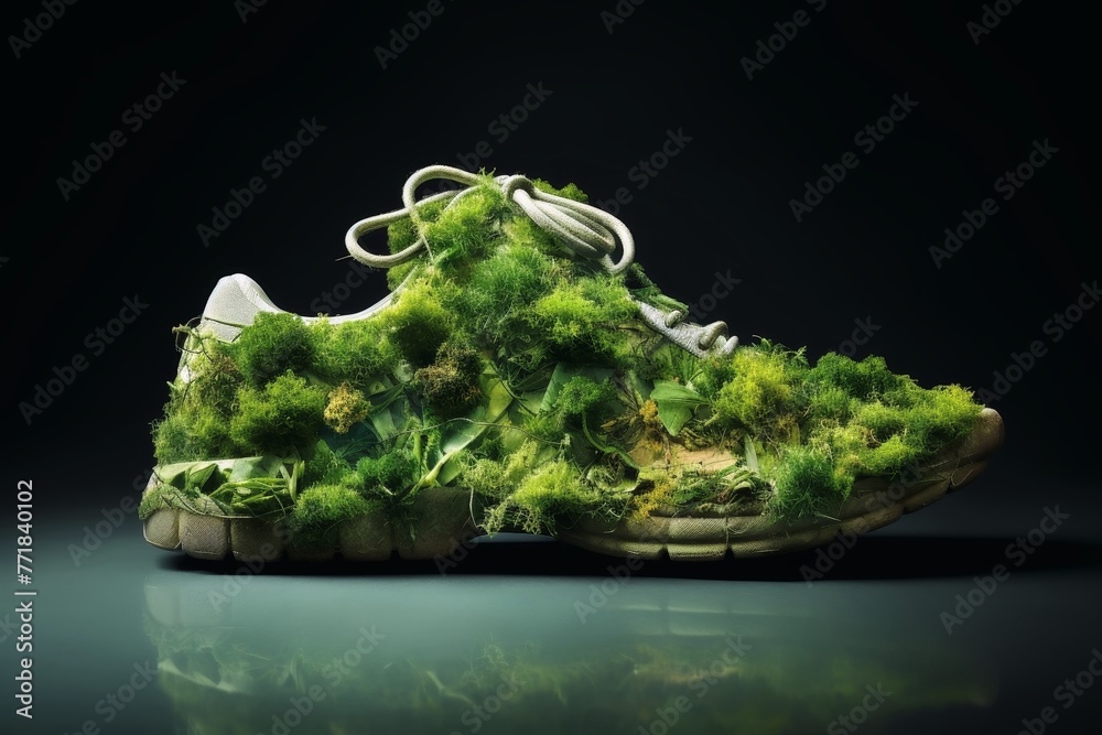 The green ecological footprint showing a shoe made of plants. Stock ...