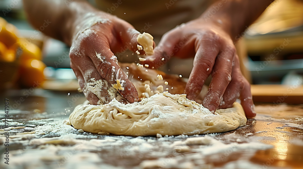 Pizza Process Dough Preparation Close-up shots of the hands kneading ...