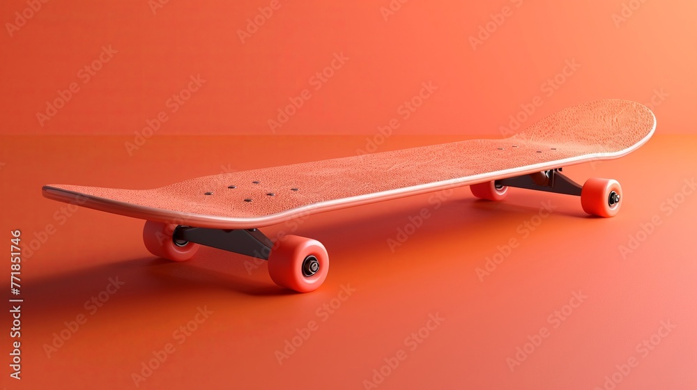 Clay render 3D model of a skateboard, vibrant solid color background ...