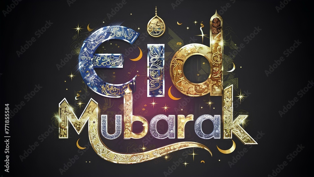 Eid Mubarak English typography greetings Islamic festival Arabic ...