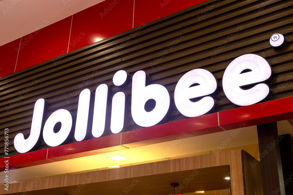 The entrance and signs at the Filipino flavored Jollibee chain fast ...