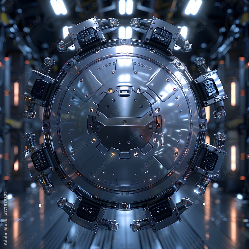 An imposing high-security vault door stands at the center of a ...