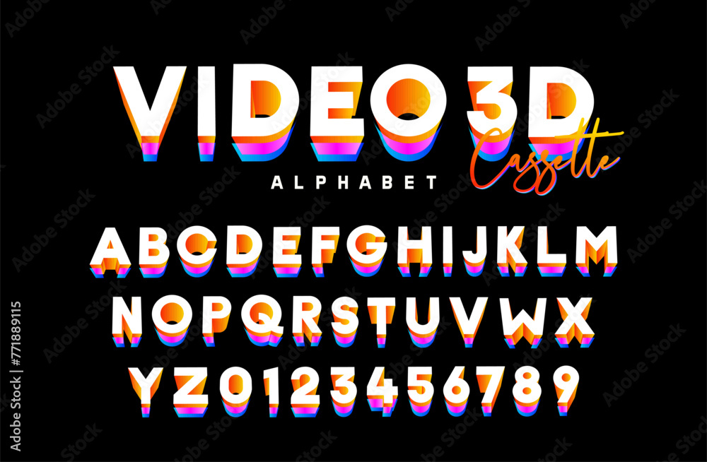 vibrant 3d retro 80s 90s font alphabet typography style set inspired by ...