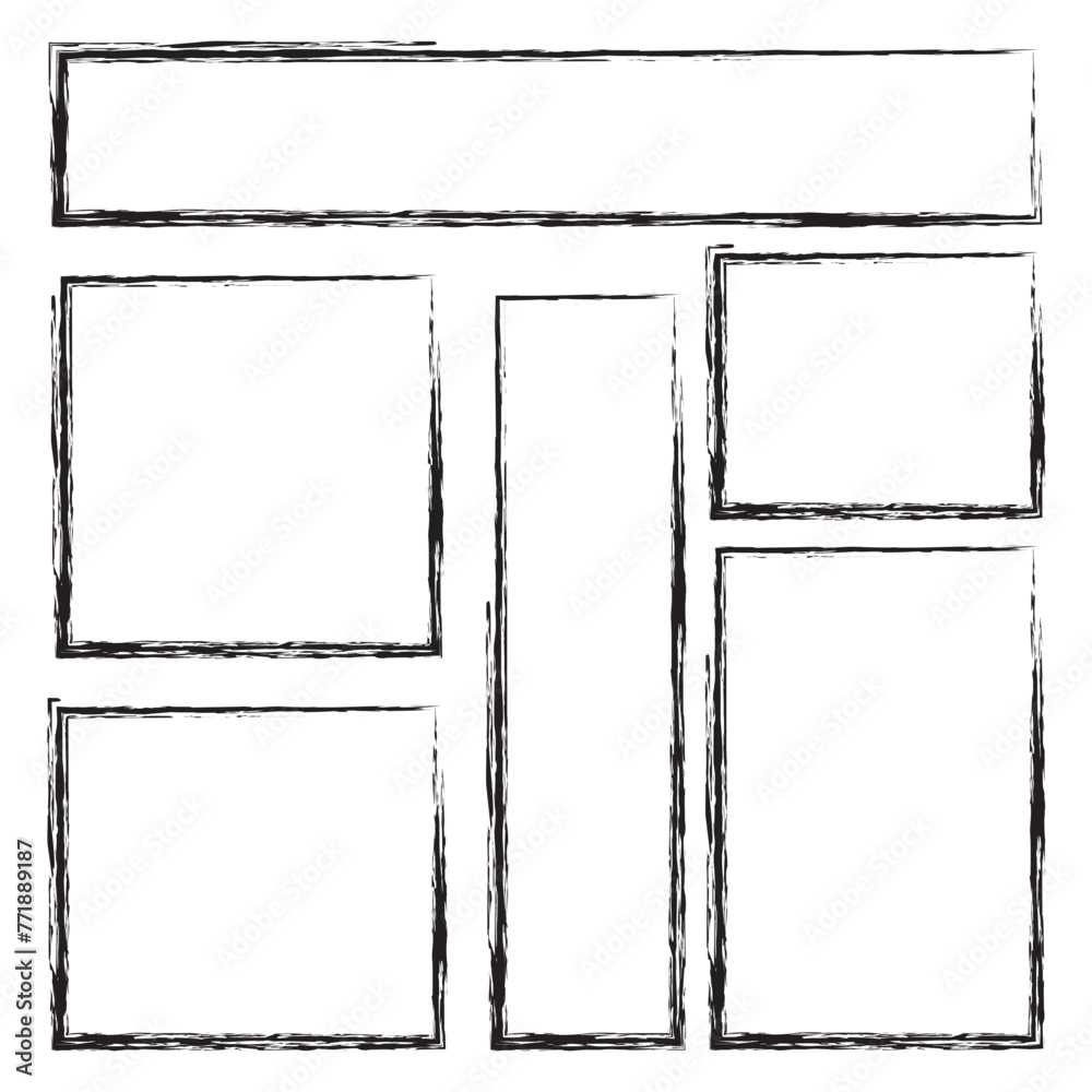 Sketch doodle border frame. Square line boarder. Brush strokes shape ...