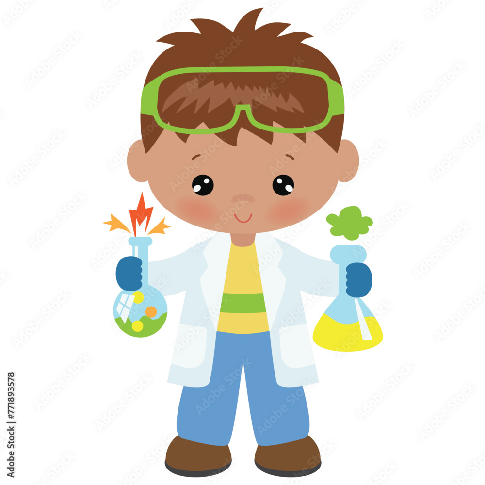 Cute chemist boy vector cartoon illustration Stock Vector | Adobe Stock