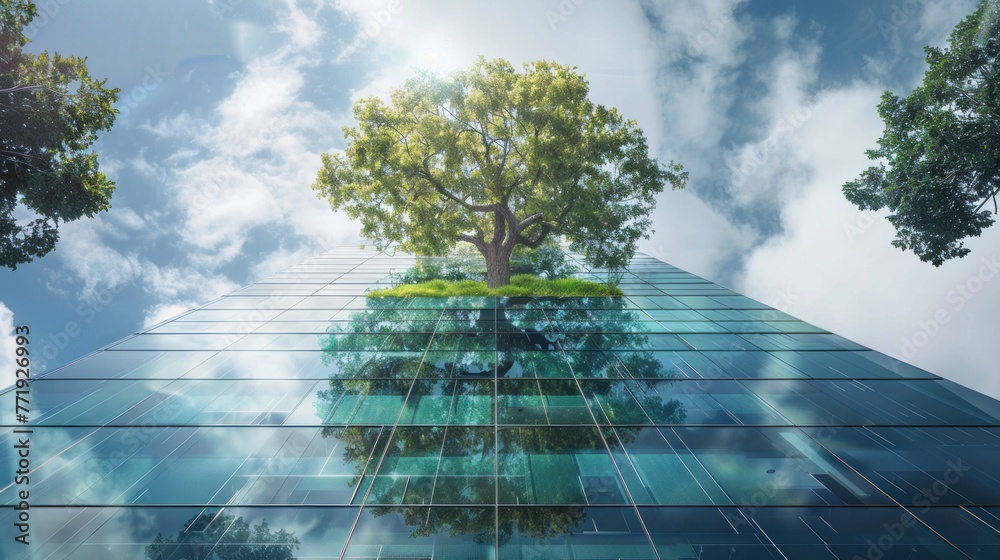 Sustainable green building, Eco friendly building. Sustainable glass ...