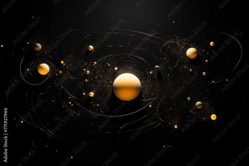 Science, technology, sci-fi, landscape concept. Solar system with round ...