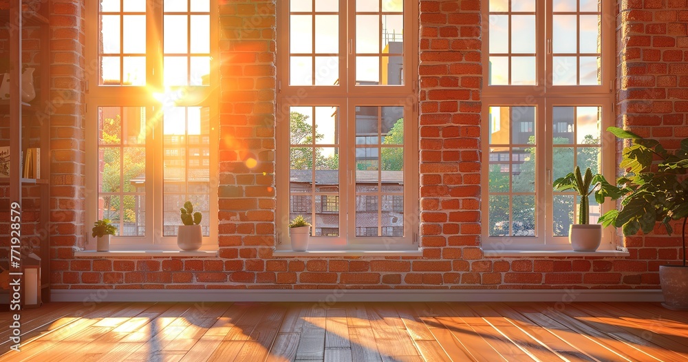 Refitting windows for energy efficiency, close view, morning glow, wide ...