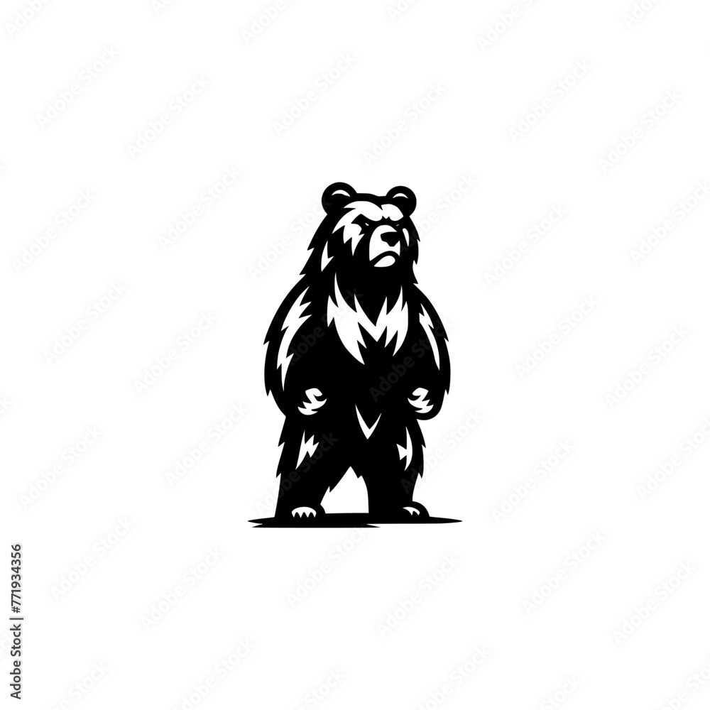 Vetor de Vector illustration of a standing mad bear. black and white ...