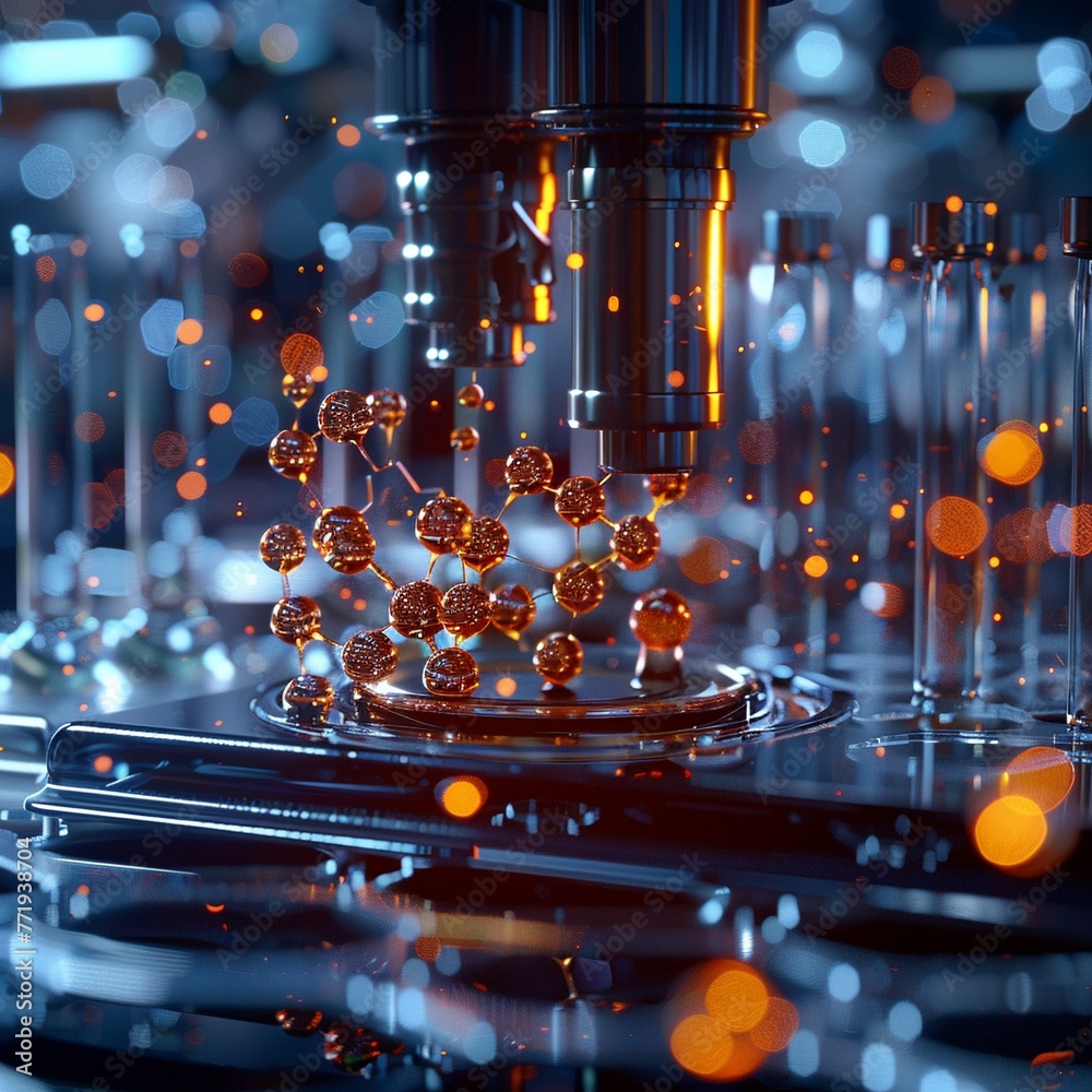 Biopharmaceuticals discovery process, closeup on new drug compounds and ...