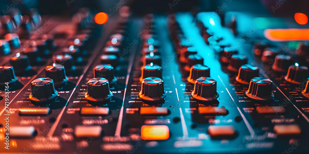 Audio music mixer. Digital sound equipment. Studio radio mixing ...