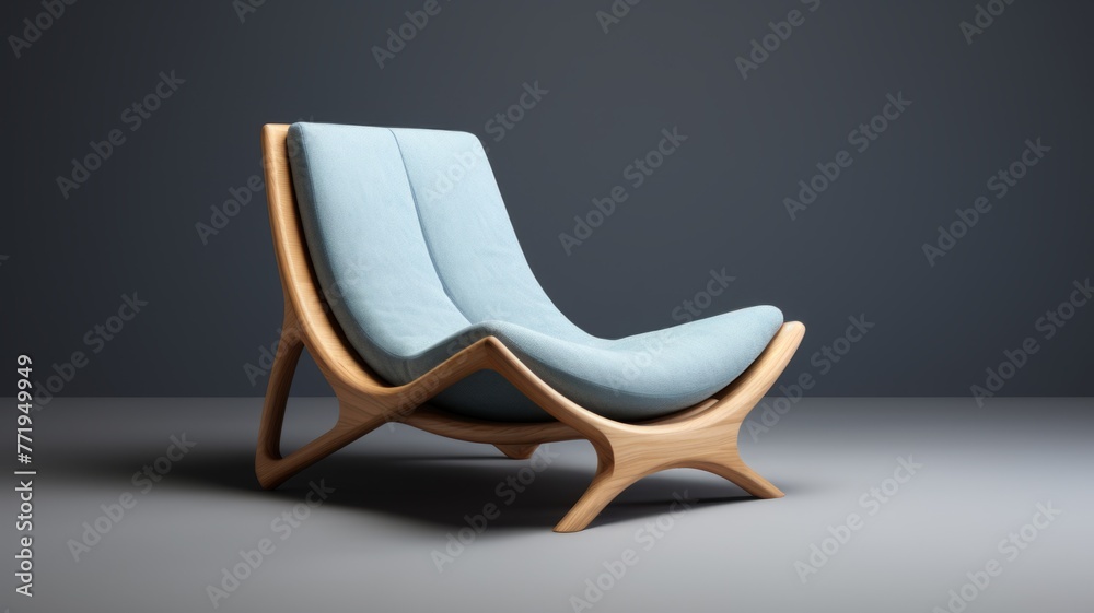 Modern blue lounge chair on gray backdrop - This image features a ...